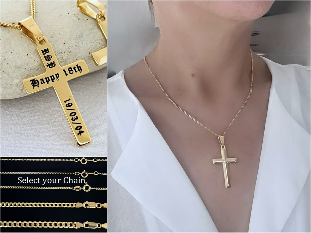 Personalized Gold Cross Necklace. Laser Engraved Cross. - Etsy