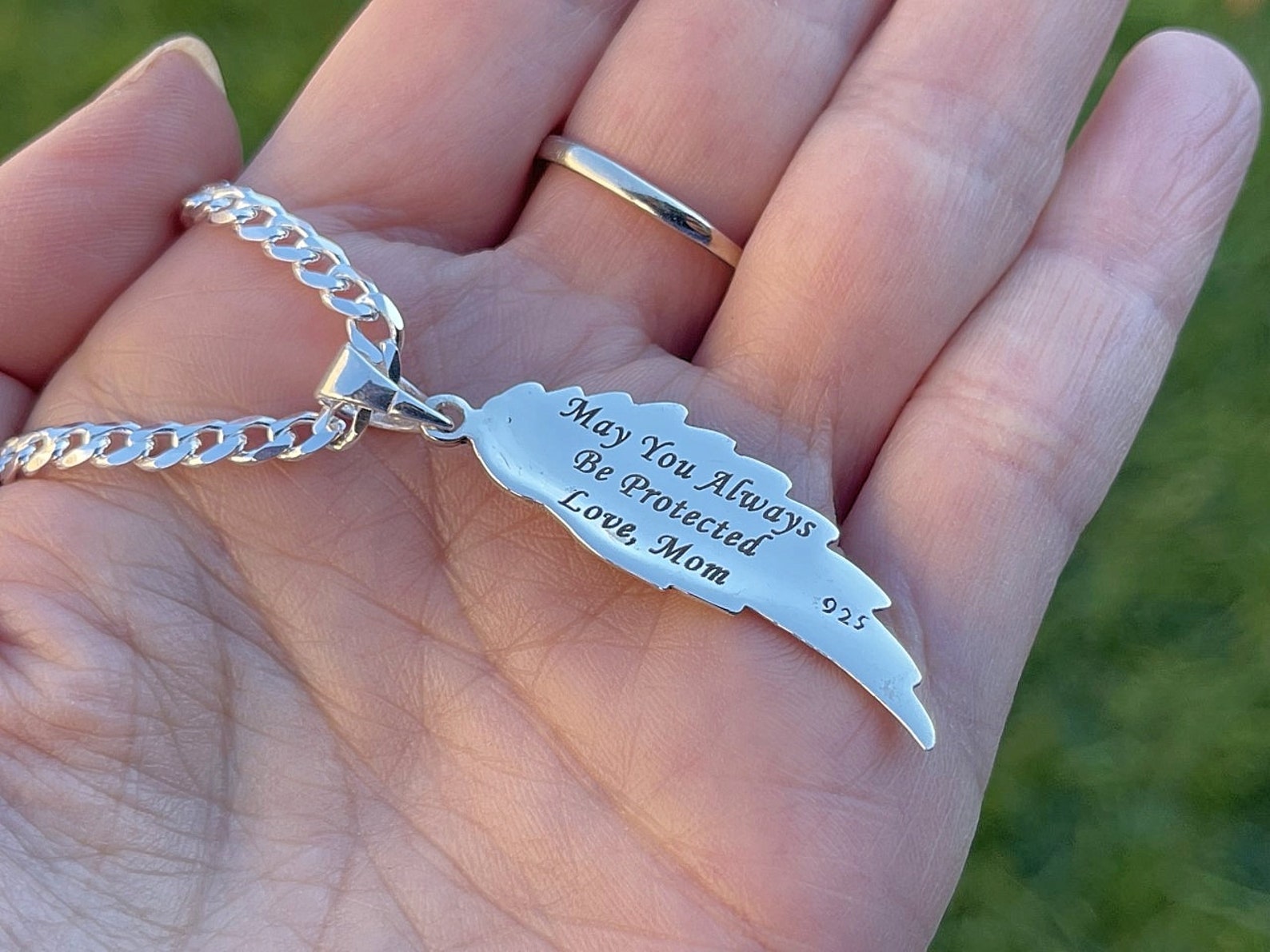 925 Solid Sterling Silver Engraved Wing Necklace. Laser - Etsy