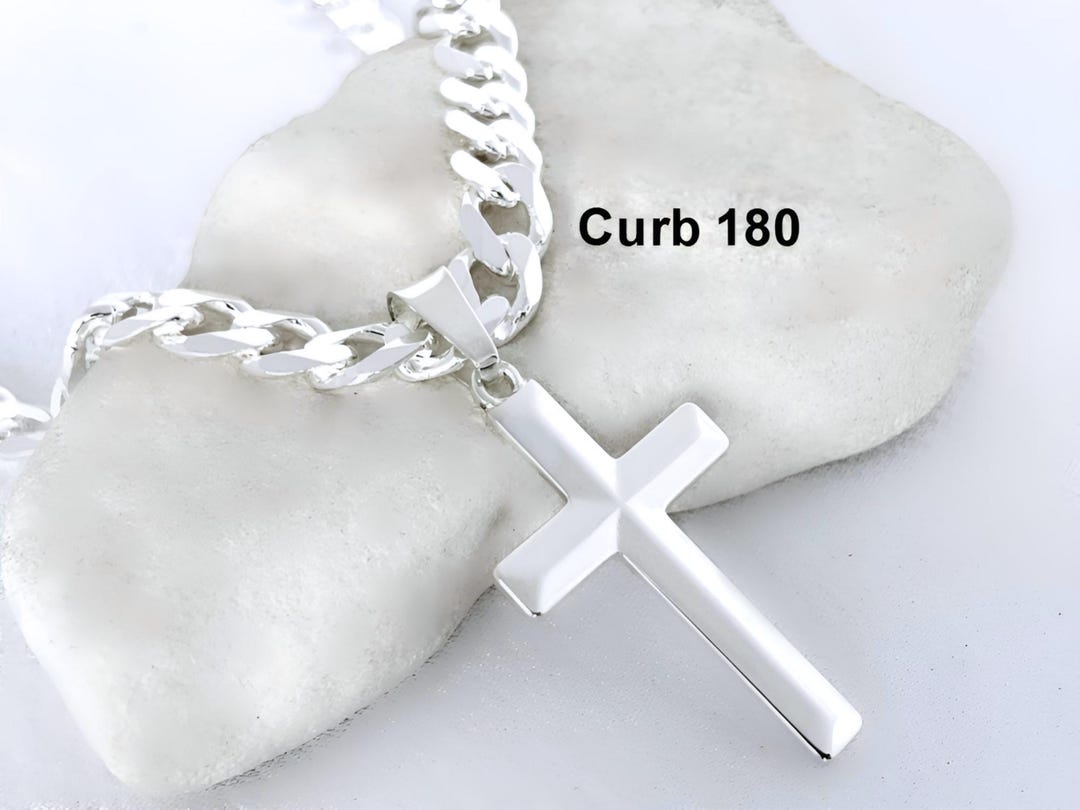 Solid Sterling Silver Cross Necklace Unisex Pendant With Thick Chain ...