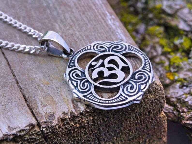 Silver OM Necklace Sterling silver Om jewelry Choose Chain | Etsy