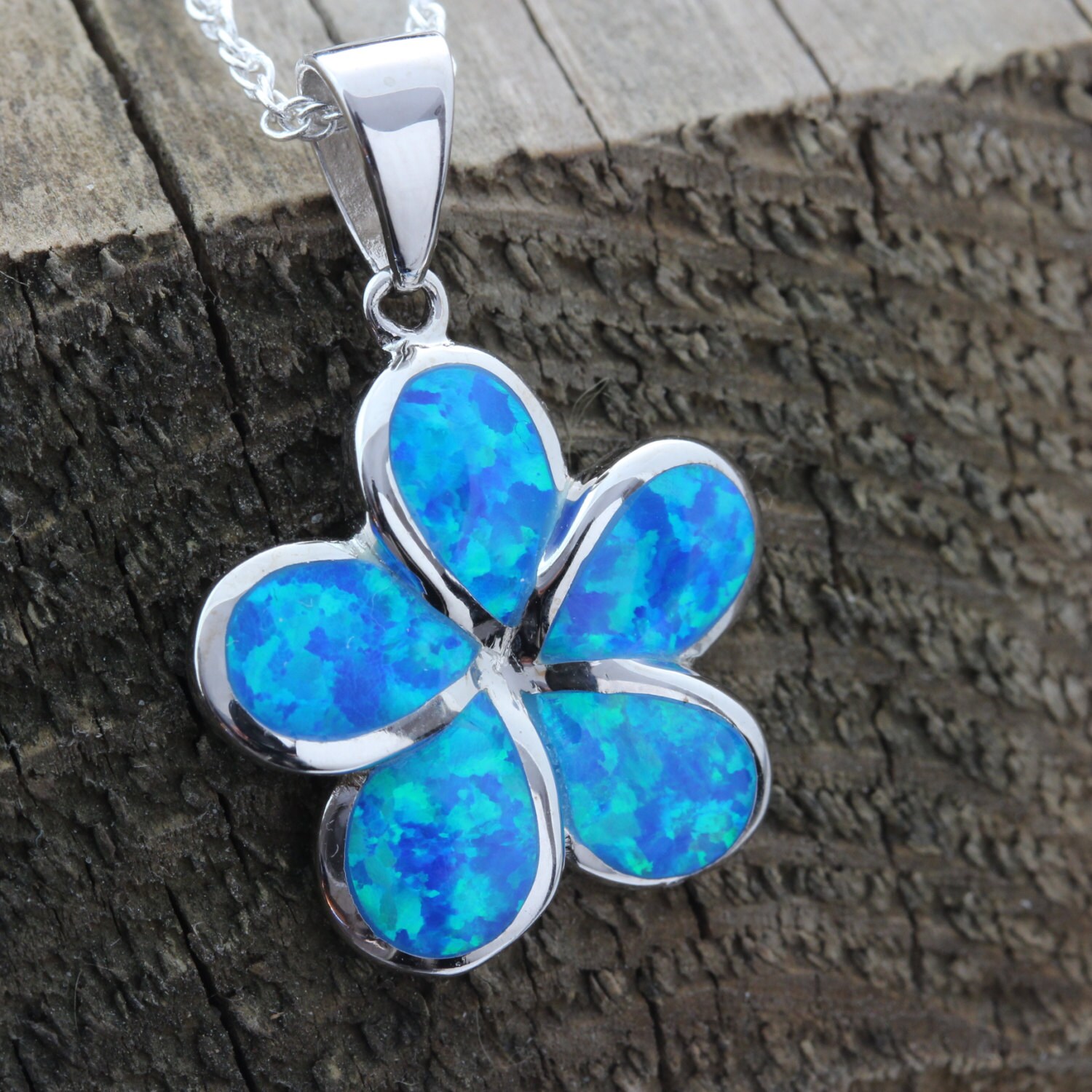 Sterling Silver Opal Flower Necklace Opal Necklace Sterling | Etsy