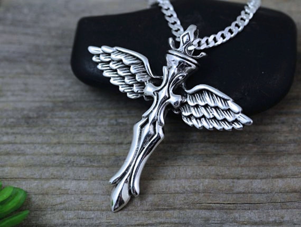 Sterling Silver Angel Cross Necklace Choose Sterling Chain. | Etsy
