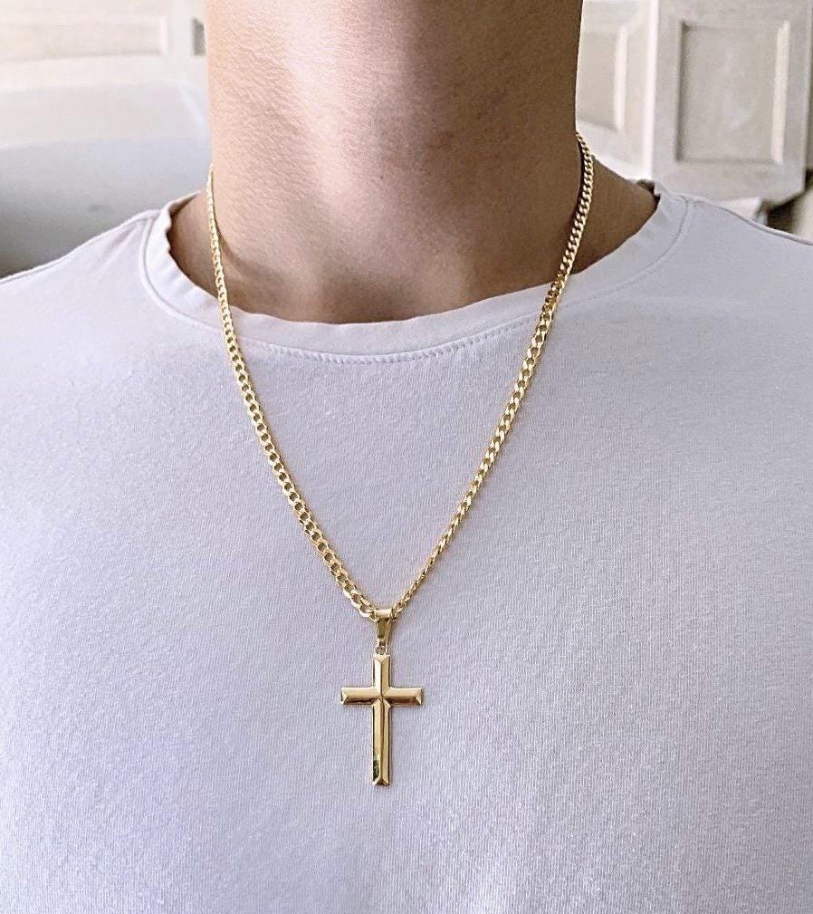 Gold Men Cross Necklace Elegant Classic Cross Pendant Necklace. Unisex ...