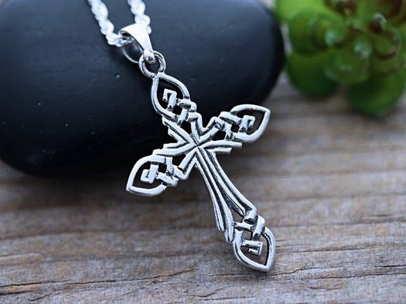 Small Celtic Cross Necklace Sterling Silver. Irish Knotted - Etsy