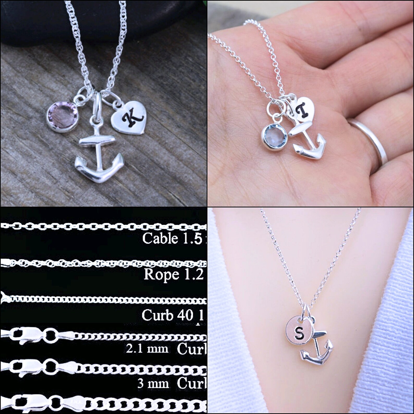 Sterling Silver Anchor Silver Anchor Personalized Initial - Etsy