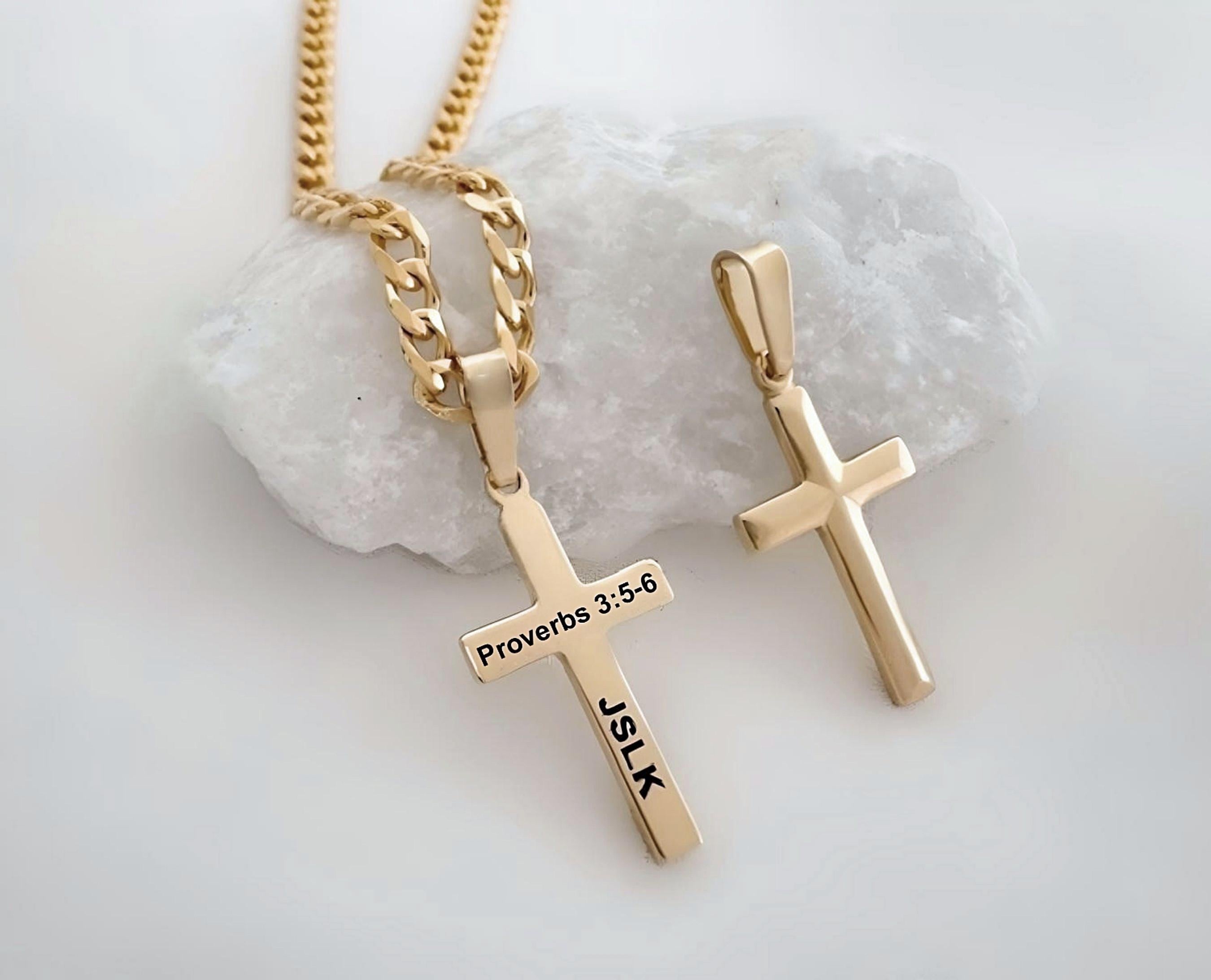 Engraved Gold Cross for Women Personalized Gold Cross Necklace. Small ...