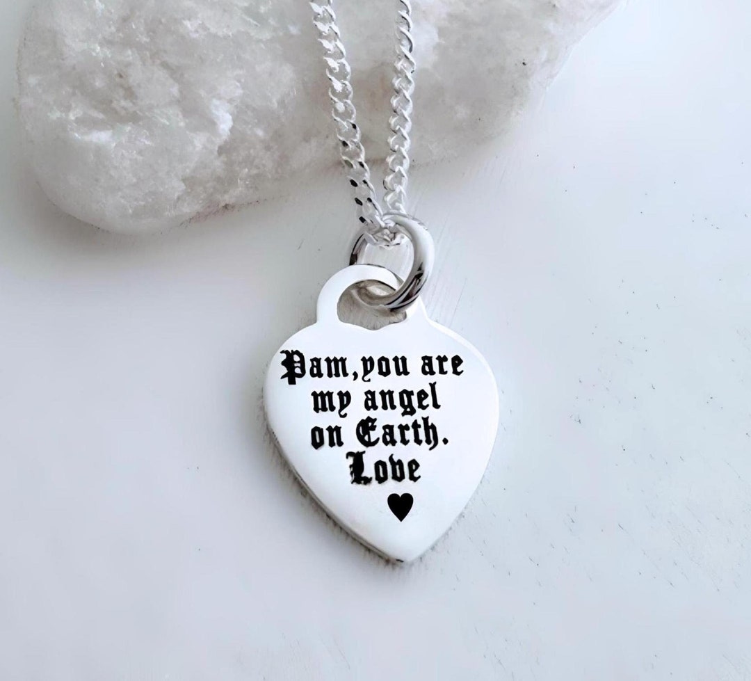 925 Sterling Silver Engraved Heart Necklace Personalized Gift. Tag 13: ...