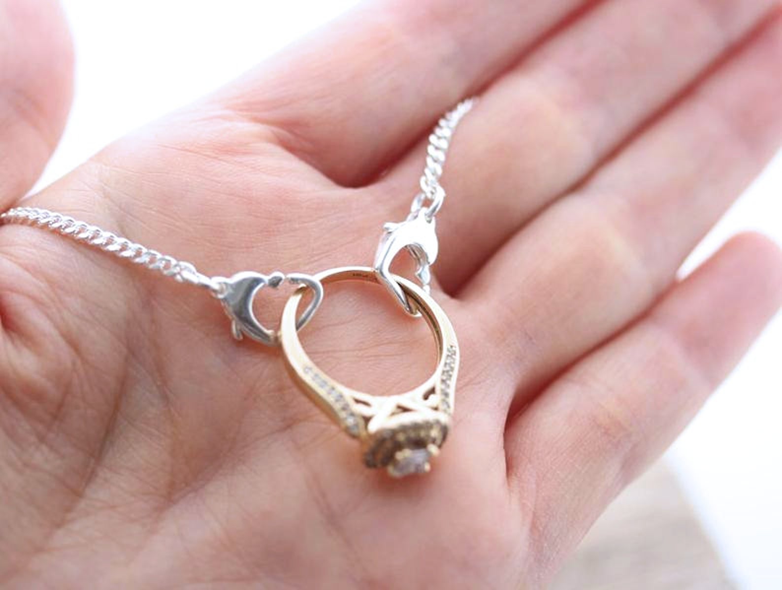 Sterling Silver Heart Ring Saver Necklace, Small Heart Ring Pendant ...