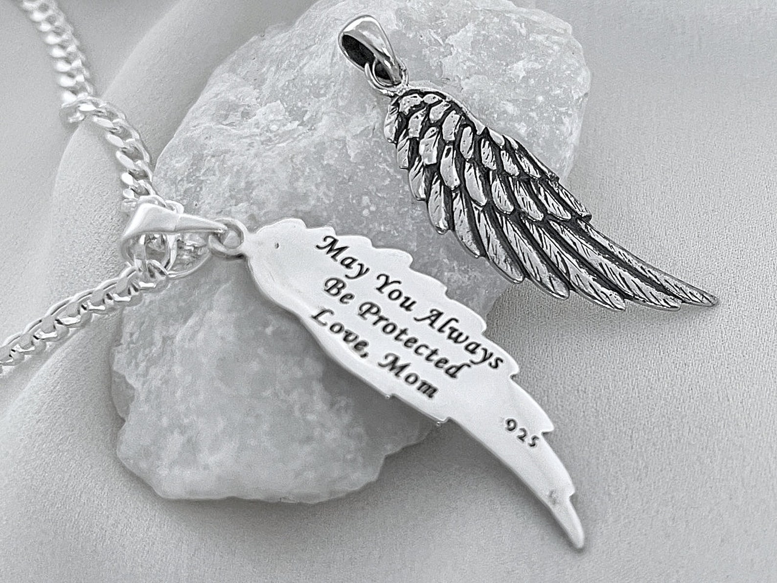 925 Solid Sterling Silver Engraved Wing Necklace. Laser - Etsy