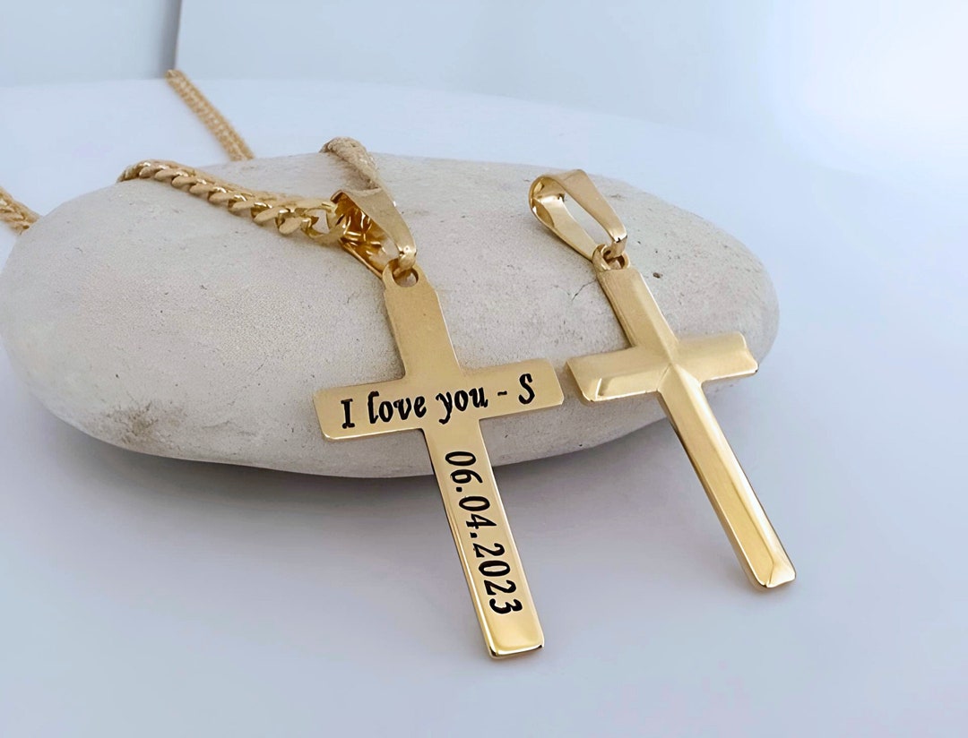 Custom Engraved Women's Cross. Personalized Gold Cross Necklace ...