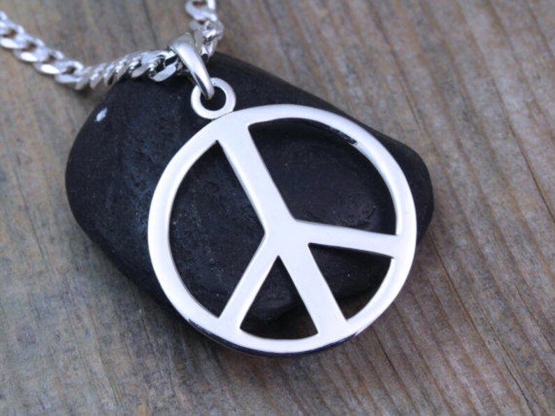 Sterling Silver Peace Sign Necklace Mens Peace Necklace | Etsy