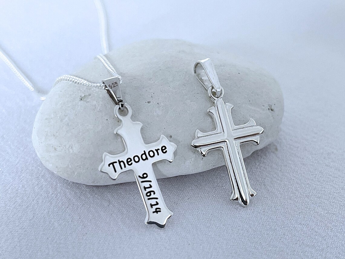 Small Silver Cross Necklace Engrave No Included Sterling - Etsy