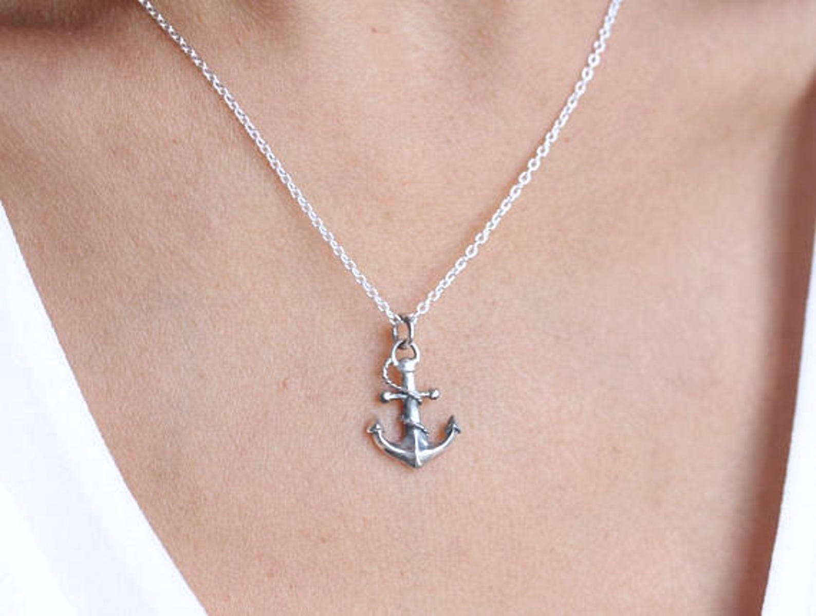 Anchor Necklace Sterling Silver Anchor Personalized With | Etsy