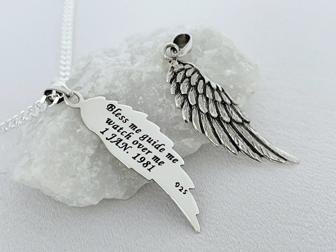 925 Solid Sterling Silver Engraved Wing Necklace. Laser - Etsy