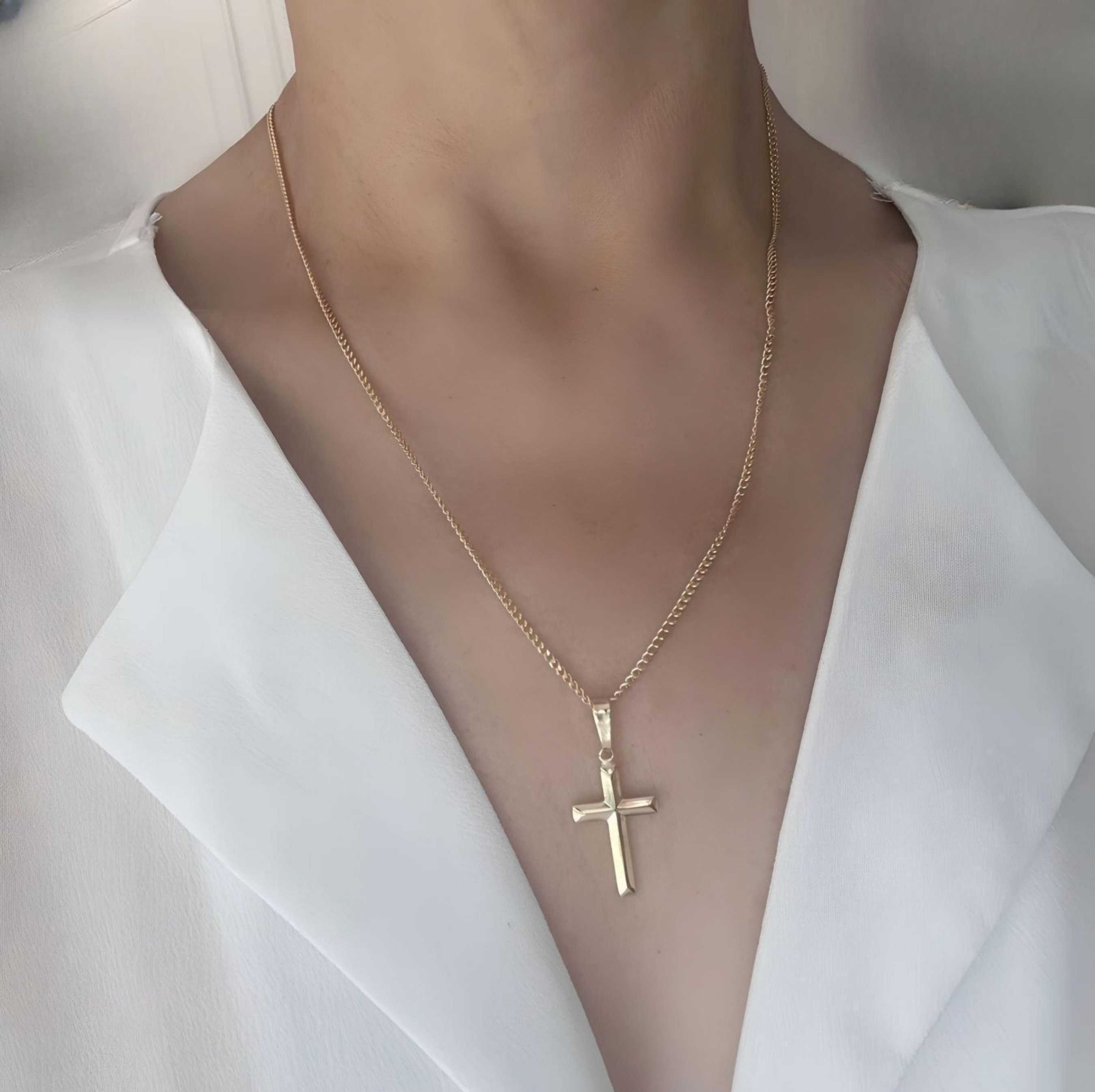 Engraved Gold Cross for Women Personalized Gold Cross Necklace. Small ...