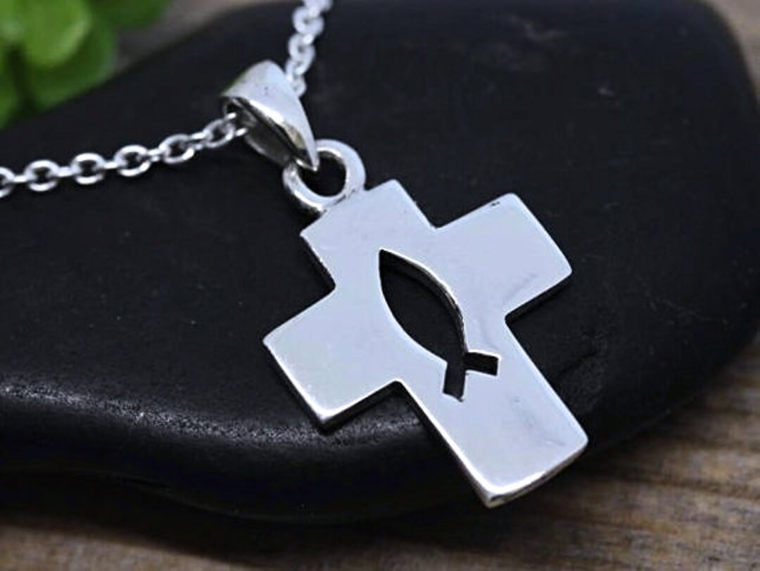 Christian Fish Cross Sterling Silver Fish Cross Charm. Christian Cross ...
