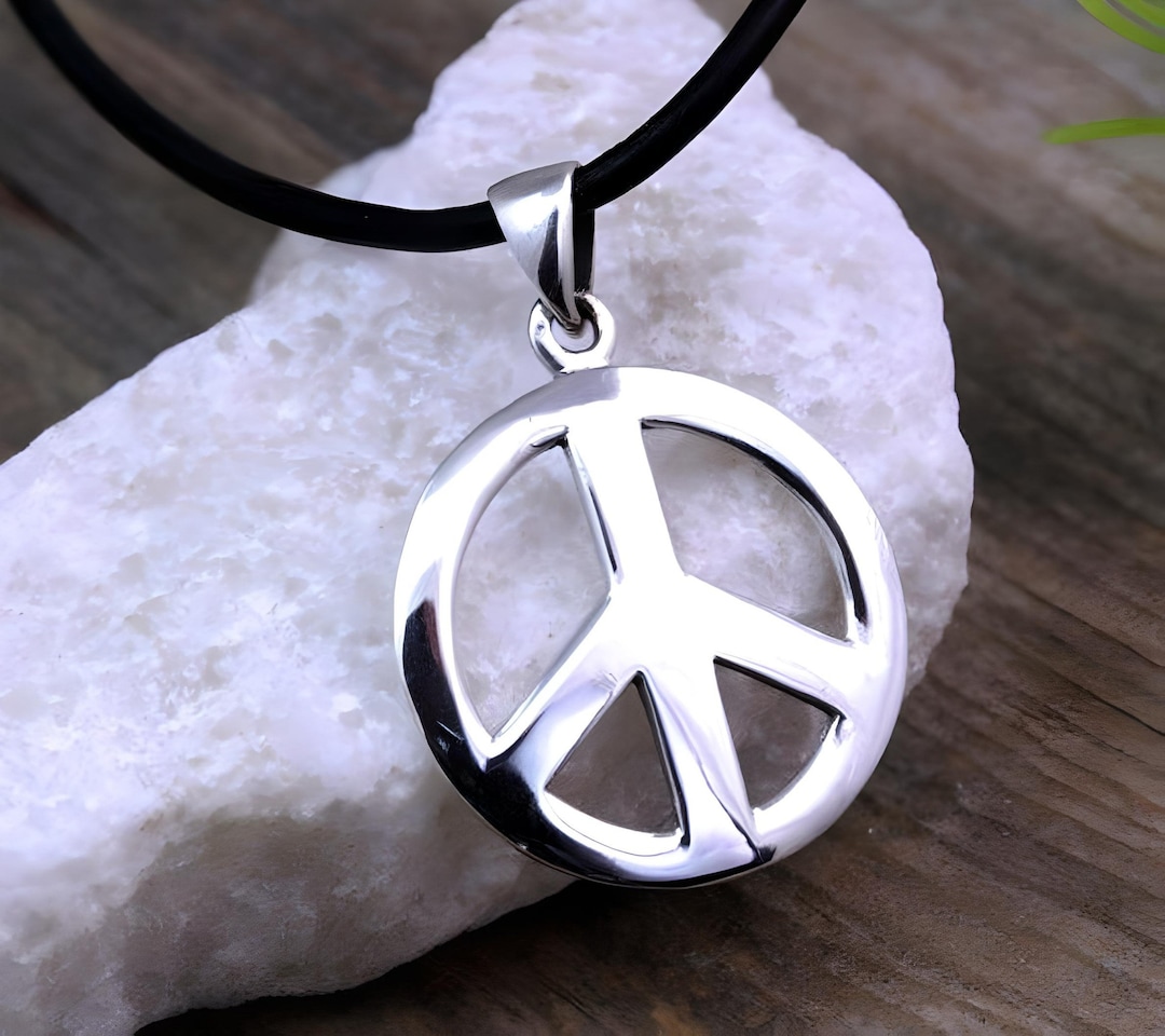 Sterling Silver Peace Sign Necklace, Mens Peace Necklace, Peace Sign ...