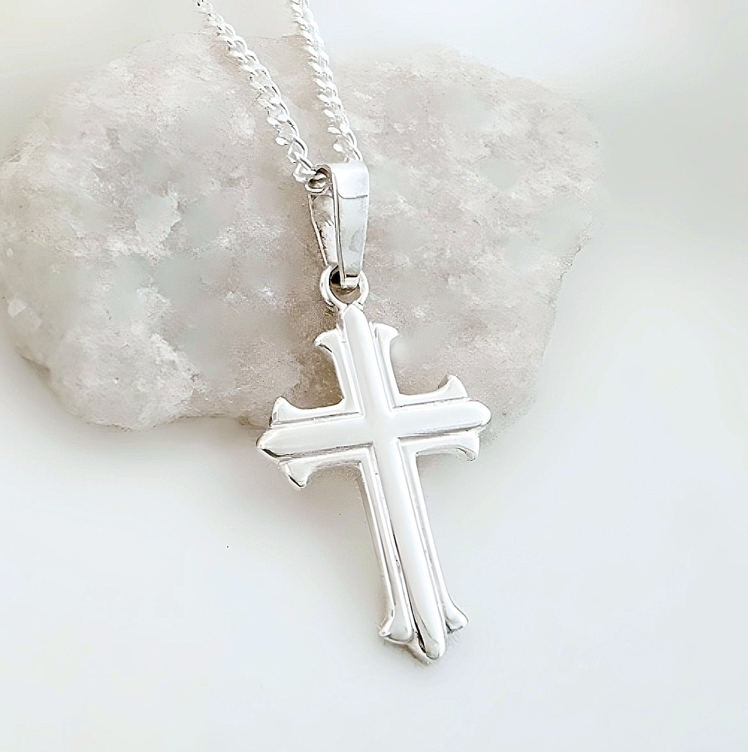 Small Silver Cross Necklace, Engrave No Included Sterling Silver Cross ...