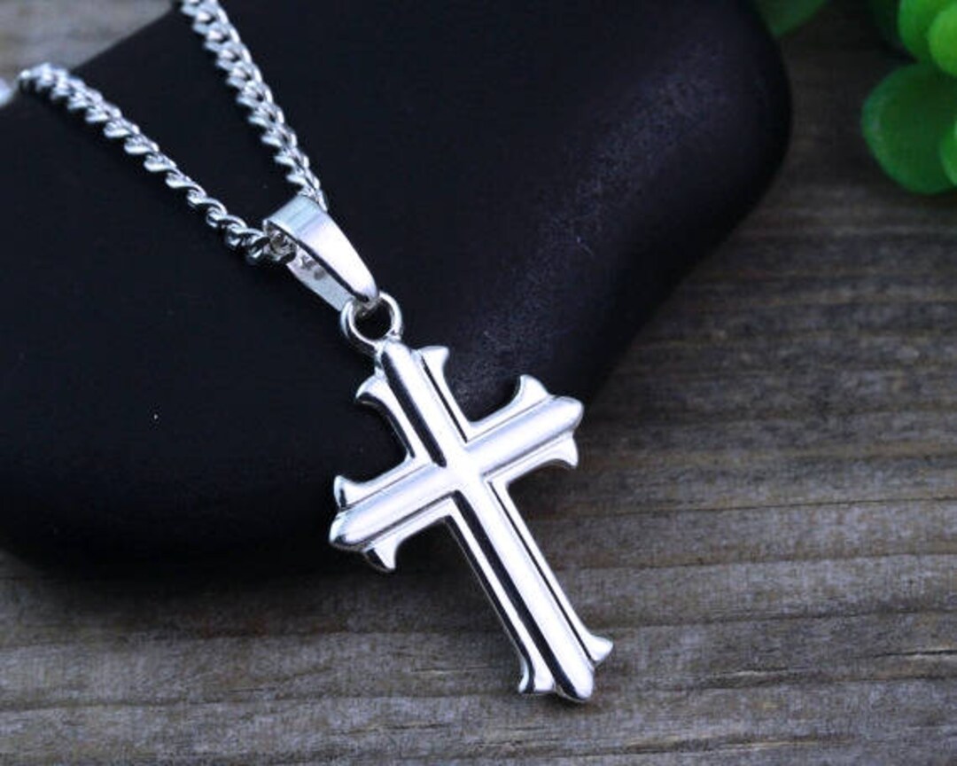 Small Silver Cross Necklace, Engrave No Included Sterling Silver Cross ...