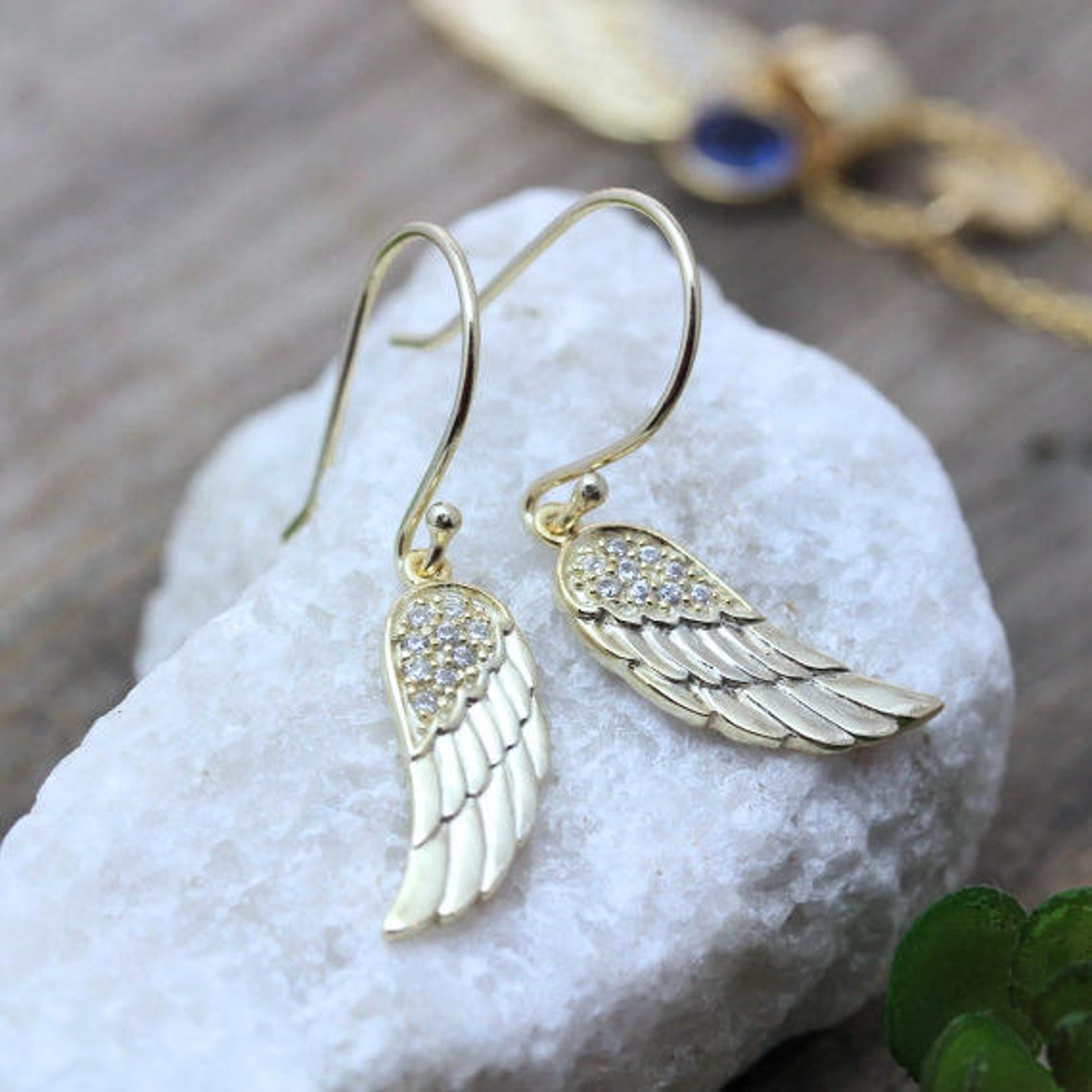 Gold Angel Wing Earrings CZ Angel Wing Earrings Gold Angel | Etsy