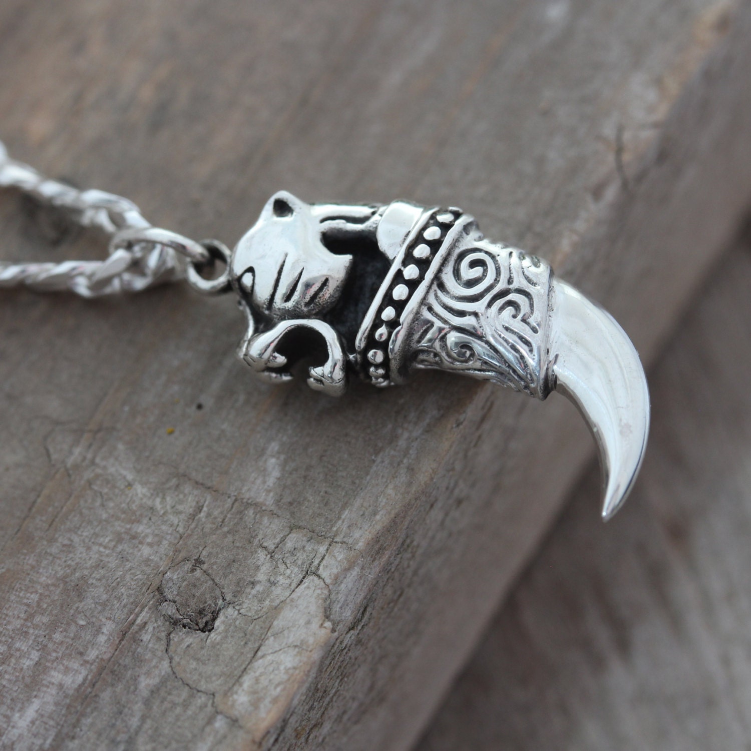 Sterling Silver Tiger Claw Necklace Talon Tiger Head - Etsy