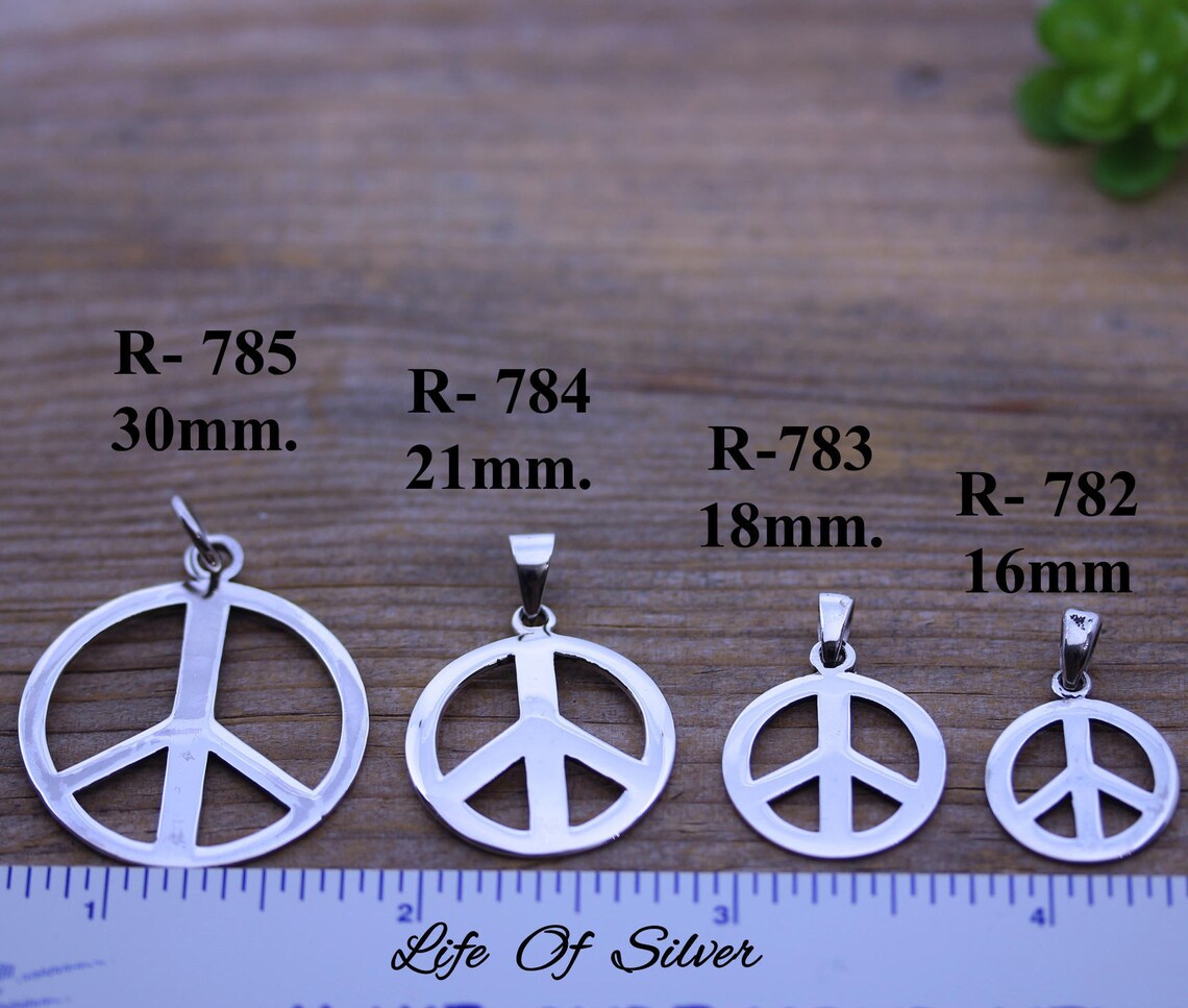 Small Peace Sign Necklace. Sterling Silver Peace With Initial - Etsy