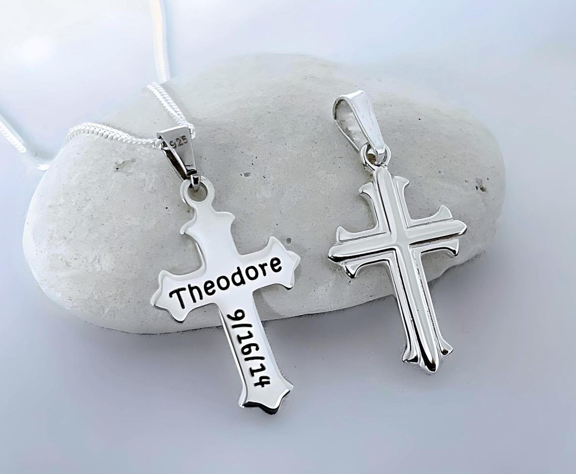 Small Silver Cross Necklace, Engrave No Included Sterling Silver Cross ...