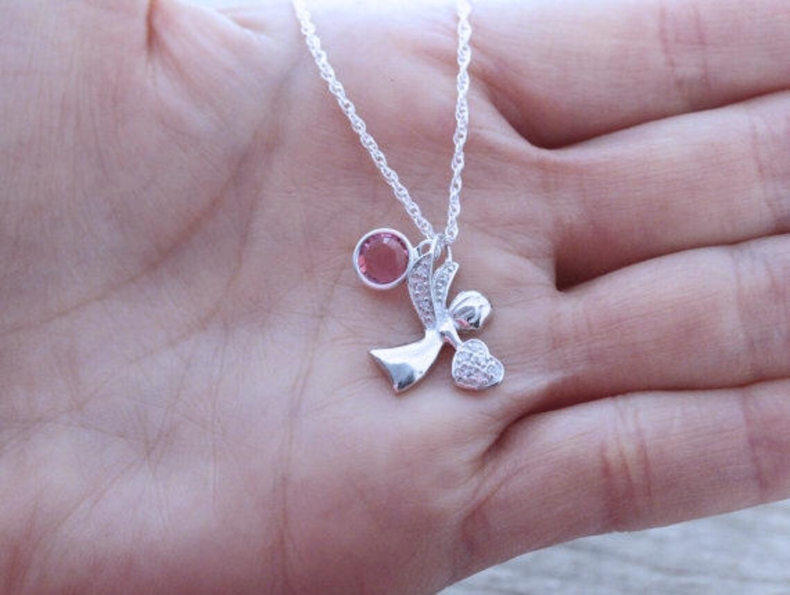 Guardian Angel Necklace. Sterling Silver Angel CZ Pendant & Customized ...