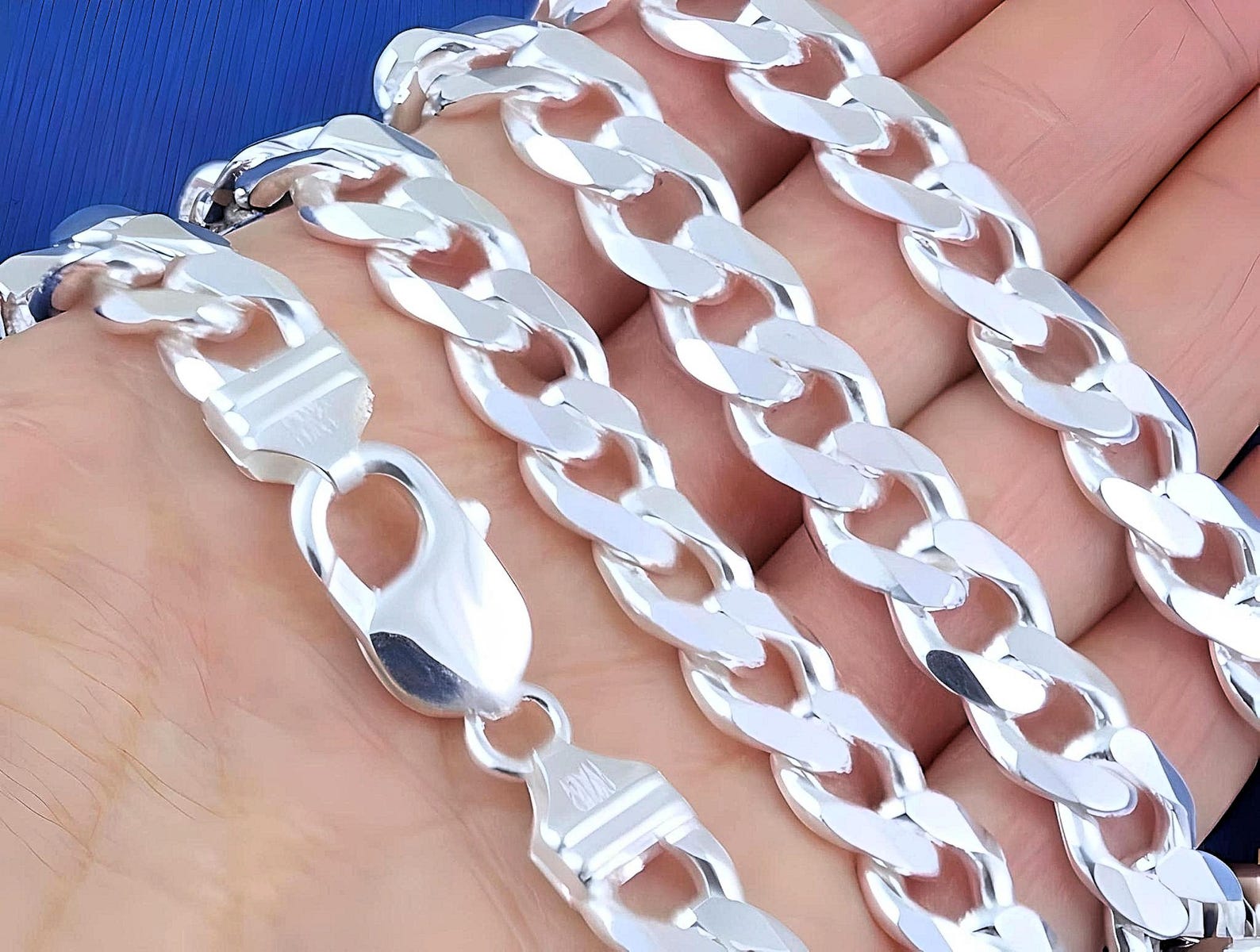 Solid 925 Sterling Silver Curb Chain Chunky Genuine Silver Thick Chain ...