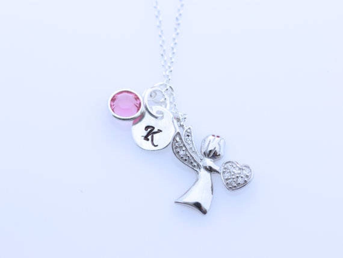 Guardian Angel Necklace. Sterling Silver Angel CZ Pendant & Customized ...