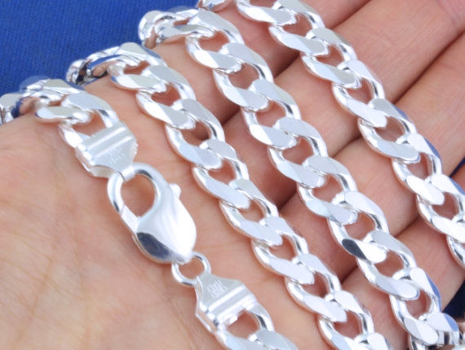 Solid 925 Sterling Silver Curb Chain Chuncky Genuine Silver - Etsy