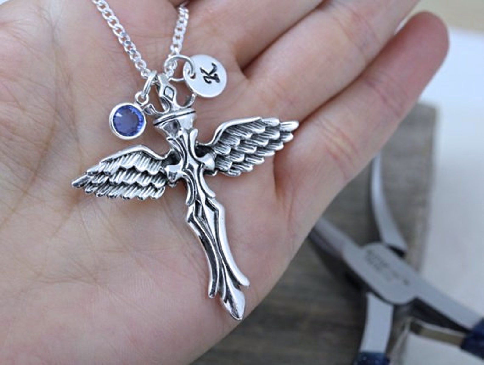 Sterling Silver Angel Cross Necklace Choose Sterling Chain. | Etsy