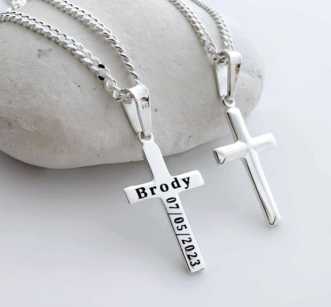 Sterling Silver Engraved Cross Necklace. Small Cross for Girls Baptism ...