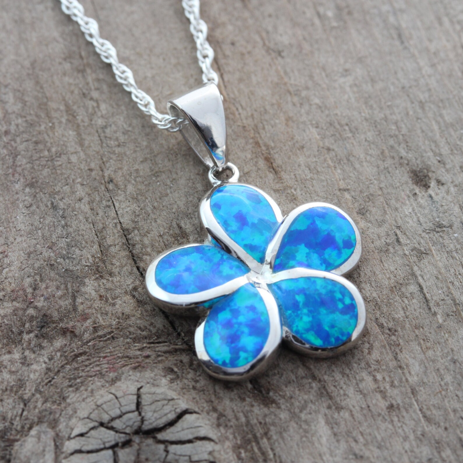 Sterling Silver Opal Flower Necklace Blue Opal Necklace - Etsy