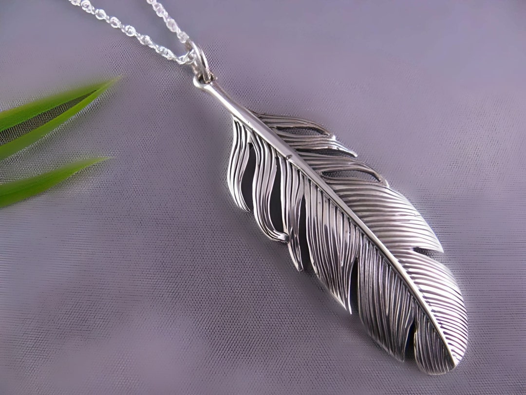Feather Necklace, Sterling Silver Feather on Sterling Silver Italian ...