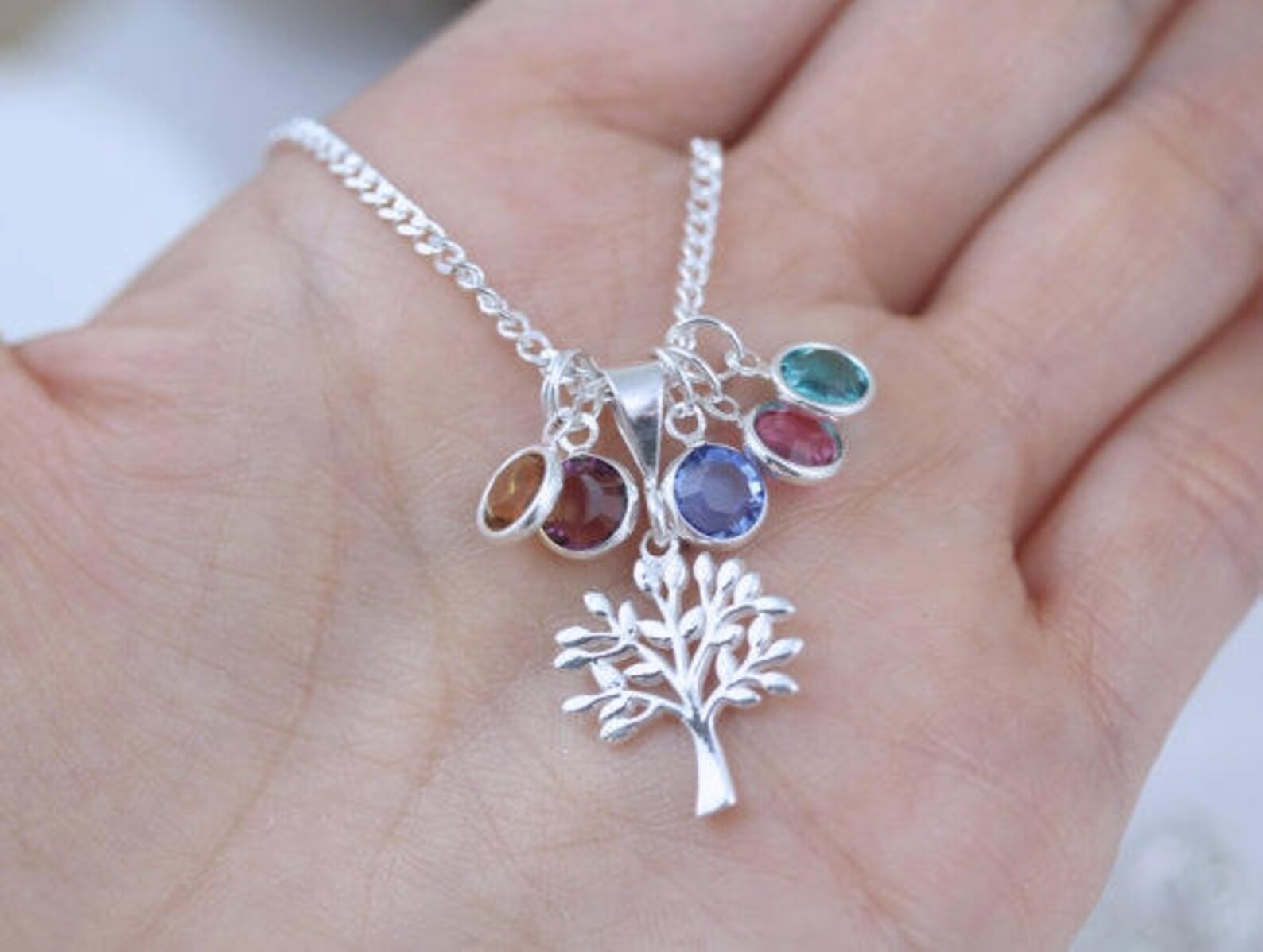 Sterling Silver Family Tree Necklace, Family Tree Necklace With 2 ...