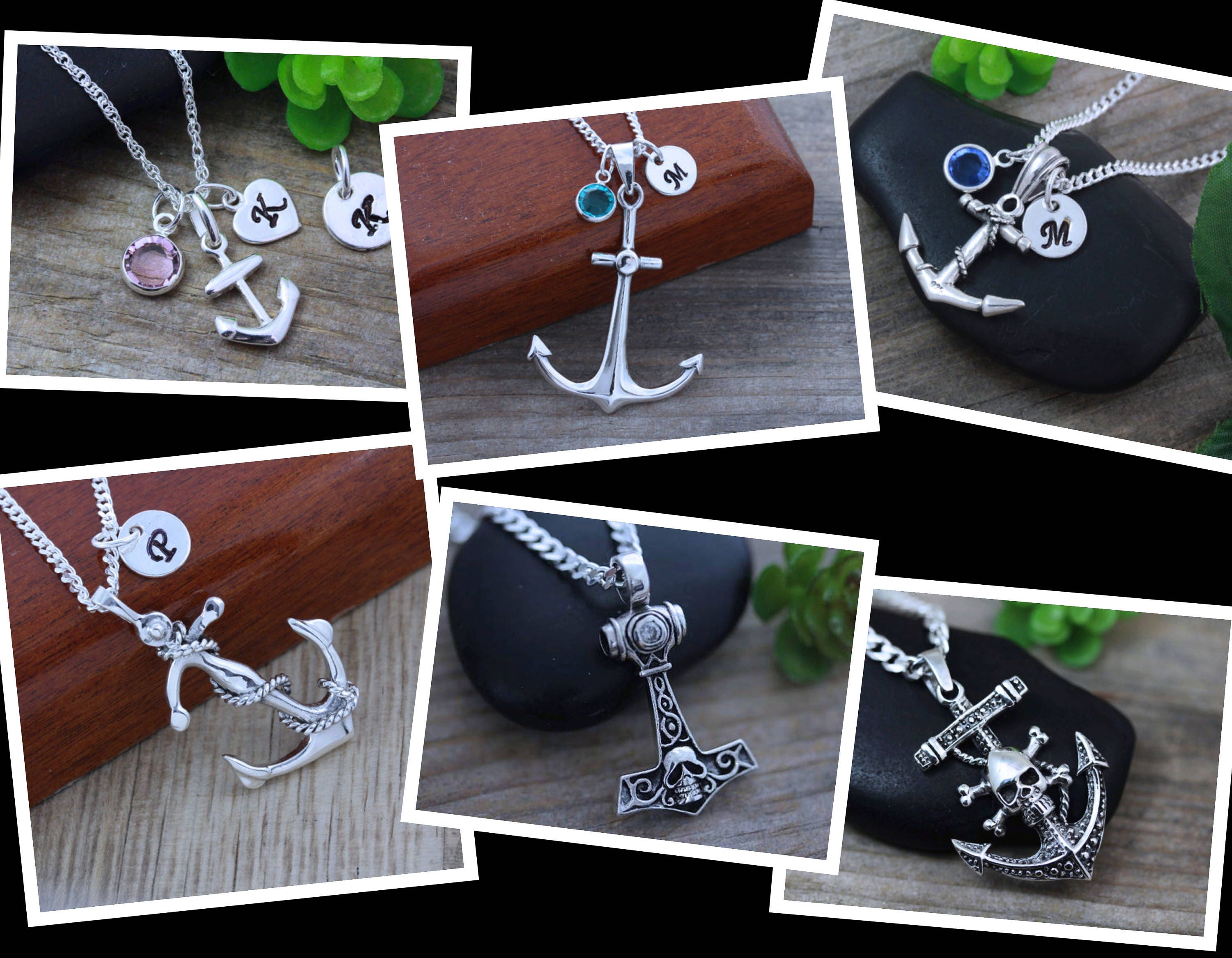 Silver Sterling Skull Anchor Necklace Silver Mens Anchor Etsy