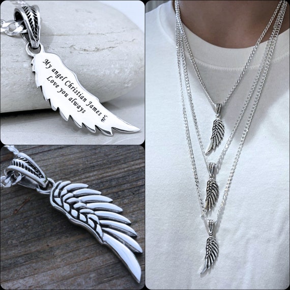 Engraved Wing. Sterling Silver Wing Necklace. Customized Wing - Etsy