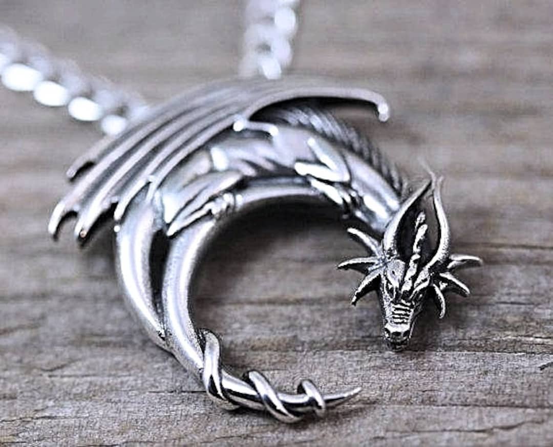 Sterling Silver Dragon Necklace Mens Necklace. Silver Dragon. - Etsy