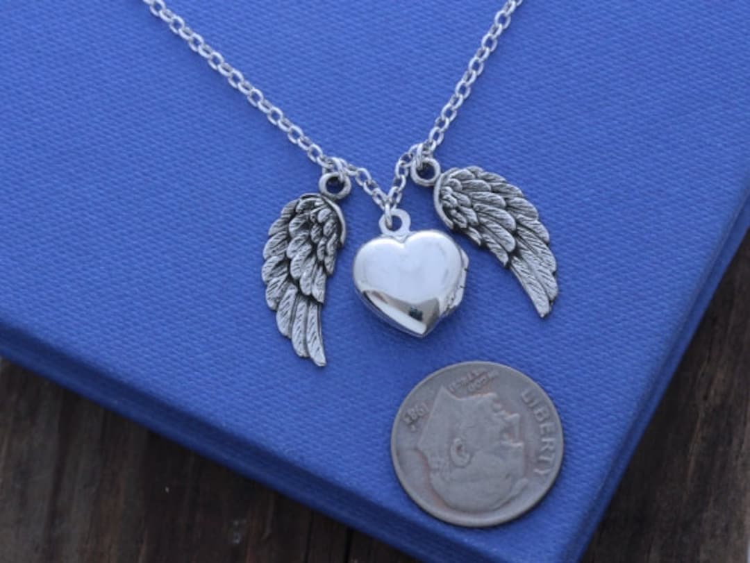 Angel Wing Locket Necklace, Sterling Silver Guardian Angel Locket ...