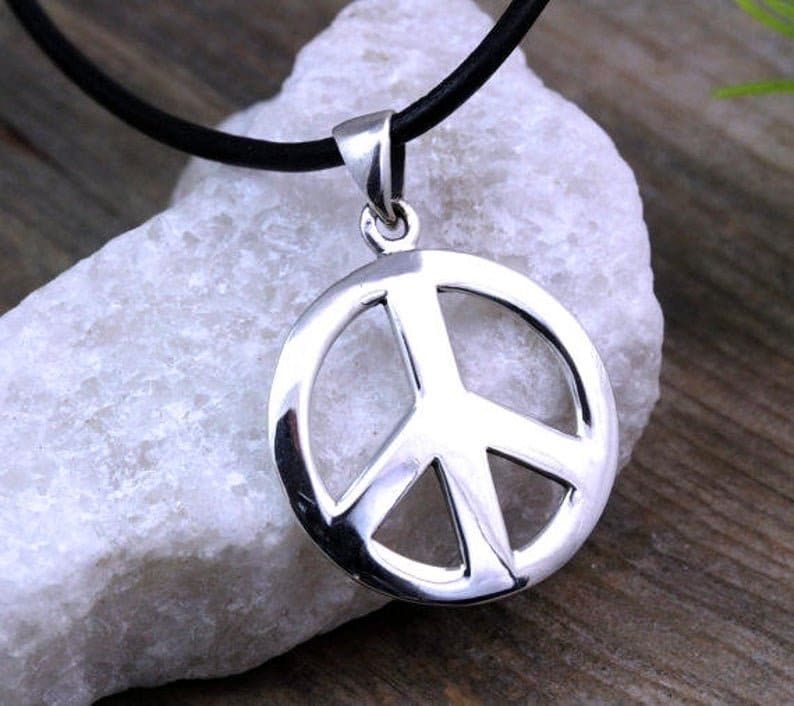 Sterling Silver Peace Sign Necklace Mens Peace Necklace - Etsy