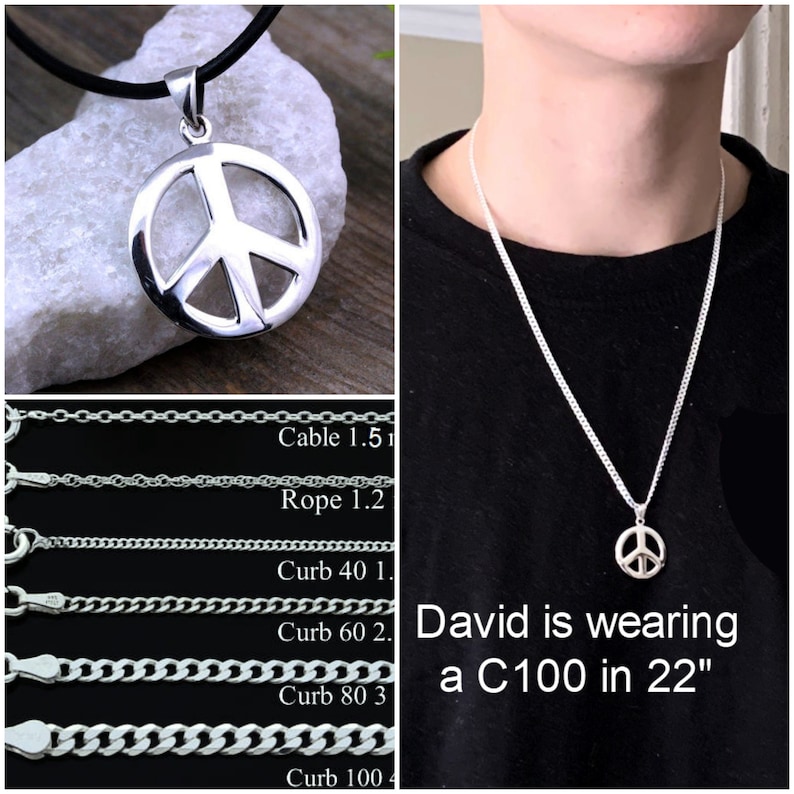 Sterling Silver Peace Sign Necklace Mens Peace Necklace - Etsy