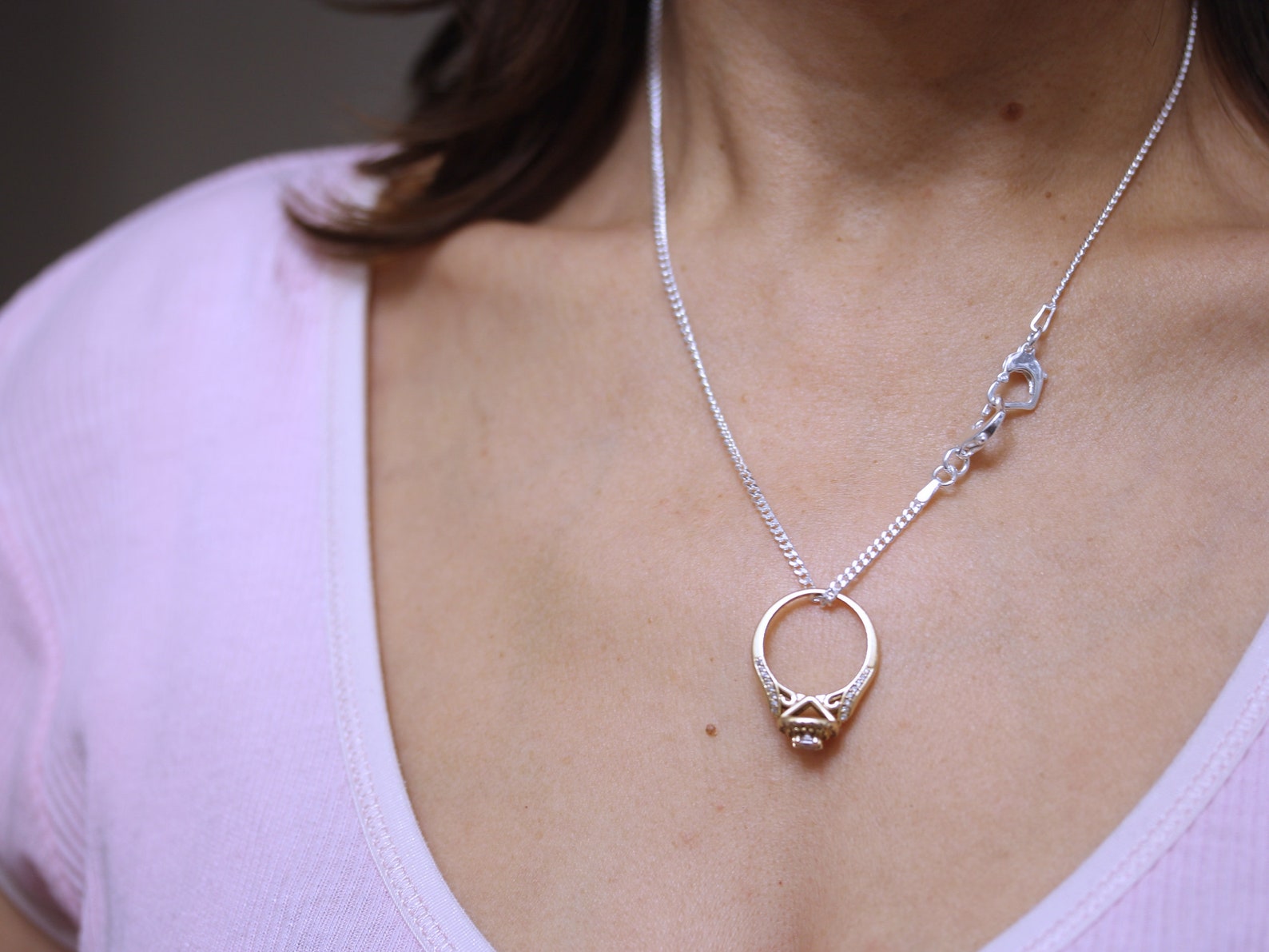 Sterling Silver Heart Ring Saver Necklace Small Heart Ring | Etsy