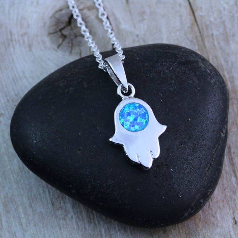 Personalized Sterling Silver Hamsa Necklace Blue Opal Hamsa - Etsy