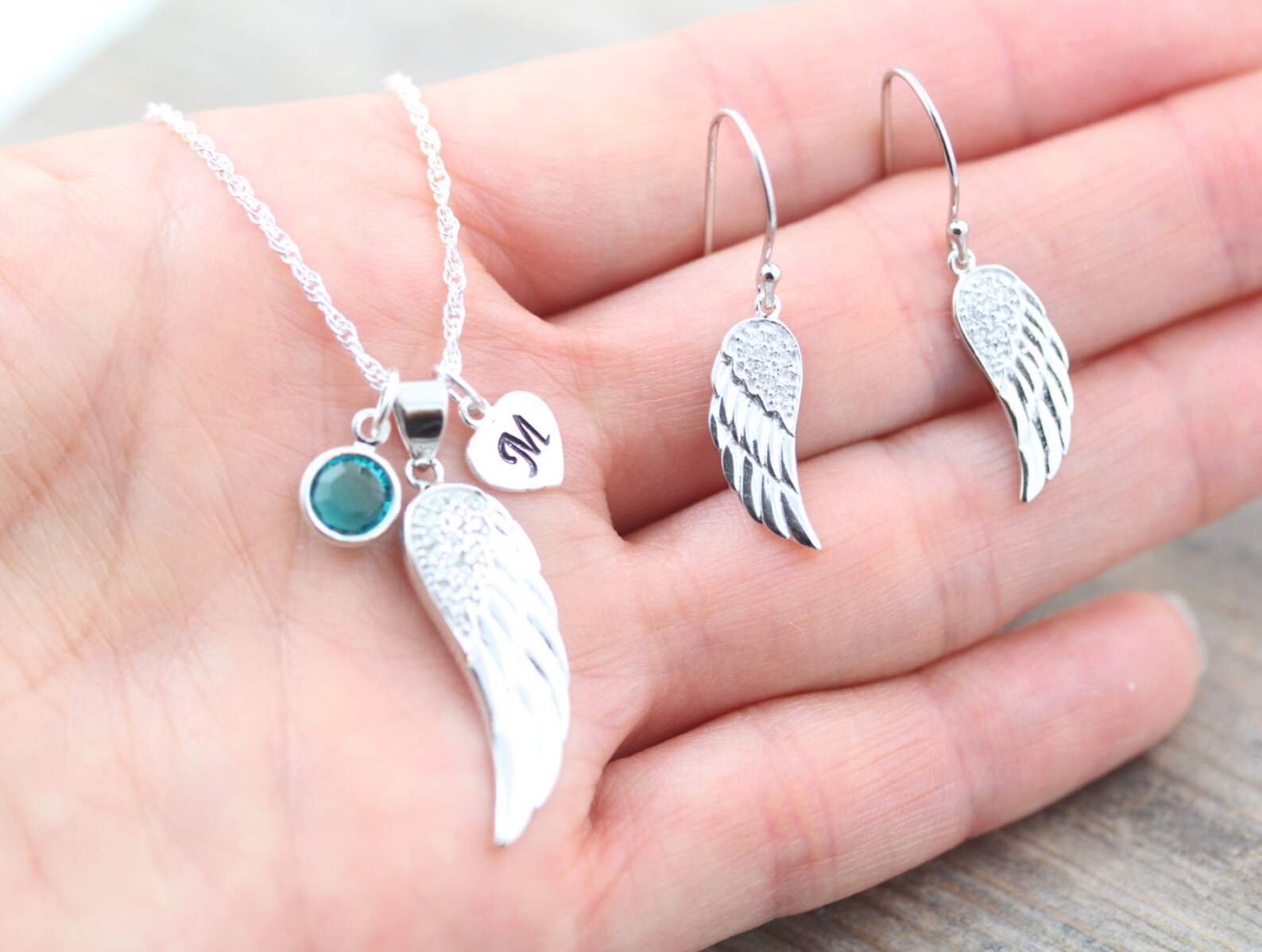 Set Sterling Silver Angel Wing Necklace and Earrings Guardian Angel ...