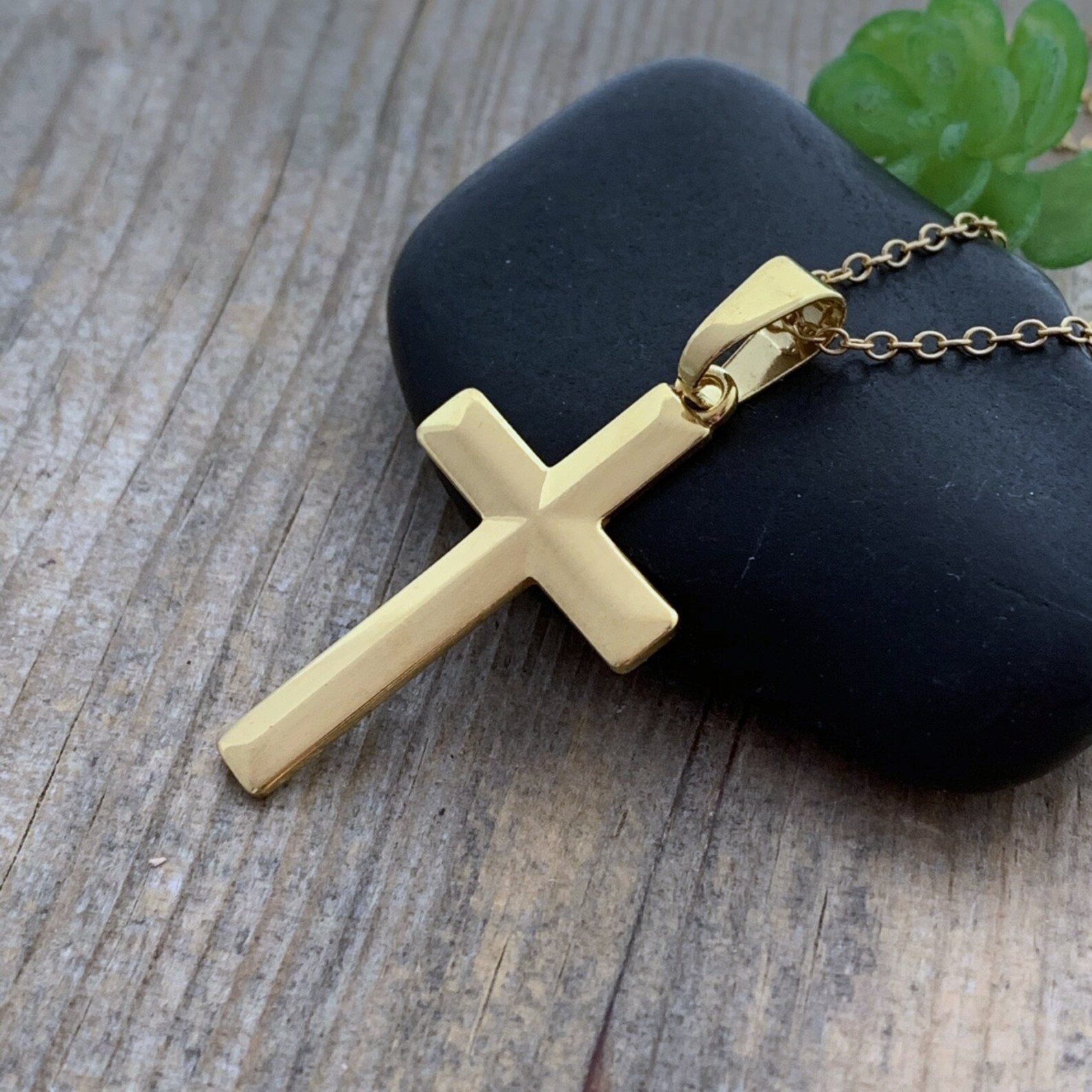 Gold Cross Necklace. Gold Filled Chain . 14k Gold Over | Etsy