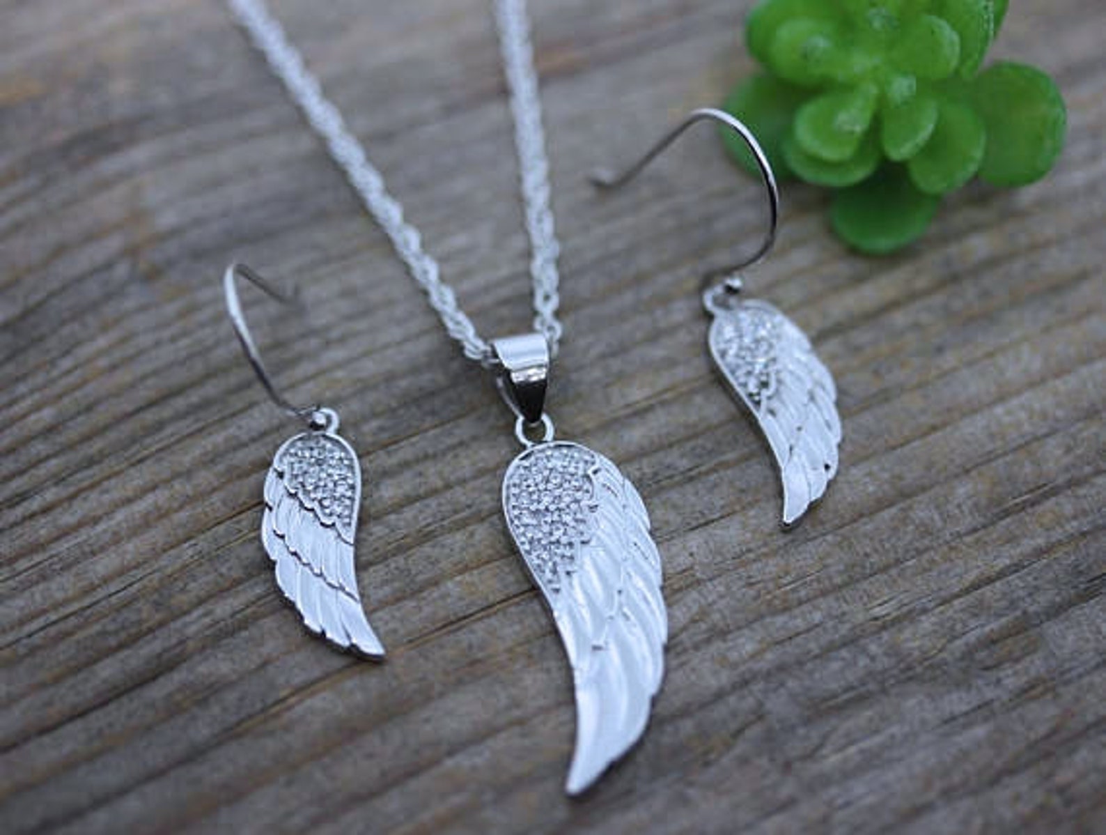 Set Sterling Silver Angel Wing Necklace and Earrings Guardian Angel ...