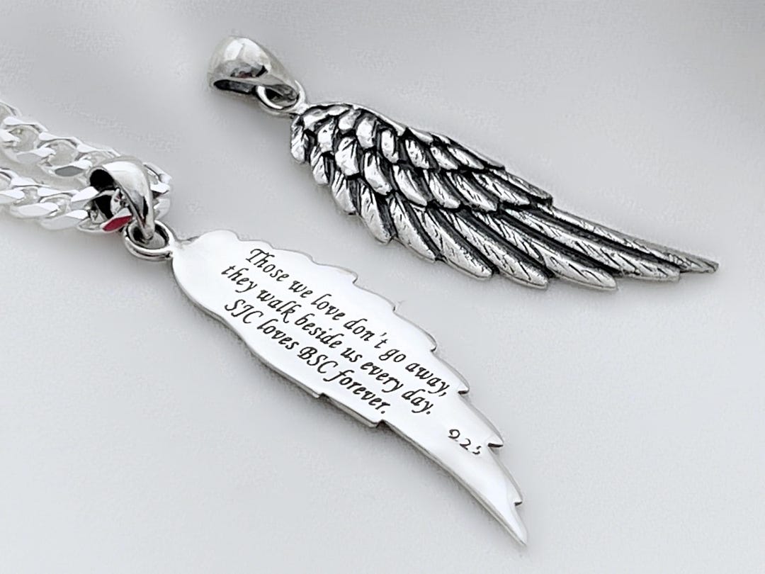 925 Solid Sterling Silver Engraved Wing Necklace. With Thick Chain for ...