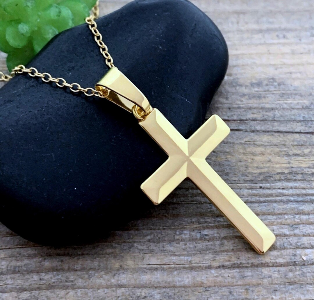 Gold Cross Necklace. Gold Filled Chain . 14k Gold Over Sterling Silver ...
