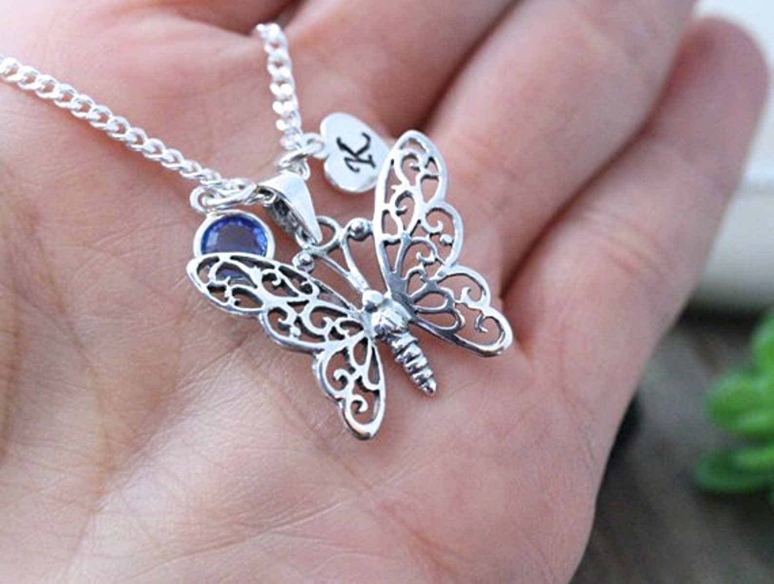 Personalized Sterling Silver Butterfly Necklace Silver | Etsy